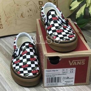 Vans | Shoes | Vans Classic Slip On Cherry Checker Black Gumkids | Poshmark